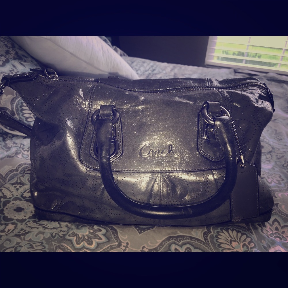 Coach Silver Shimmer Handbag Teal Interior - Gem